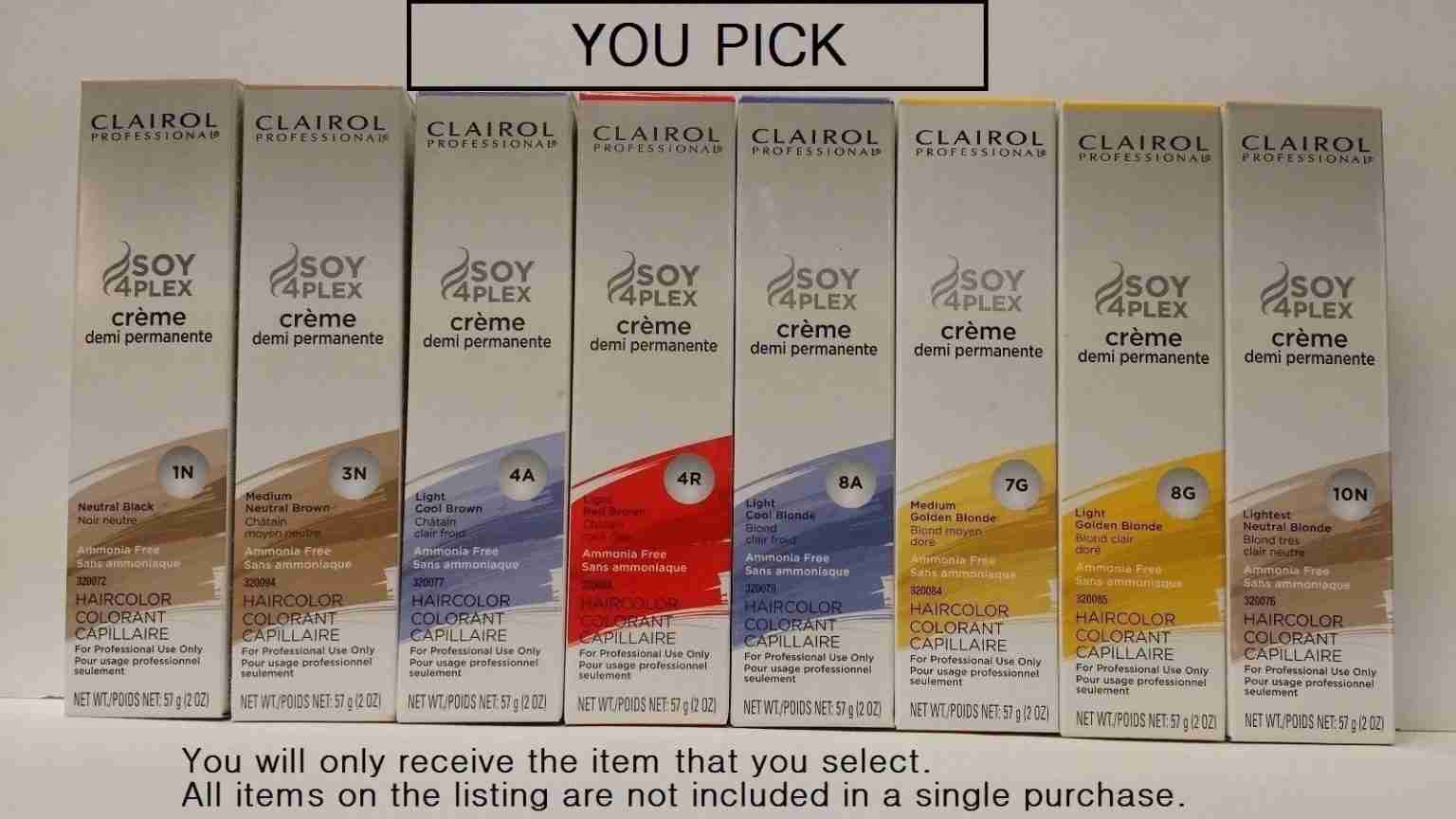 CLAIROL PROFESSIONAL SOY 4 PLEX DEMI-PERMANENTE HAIR COLOR (PICK YOUR ...