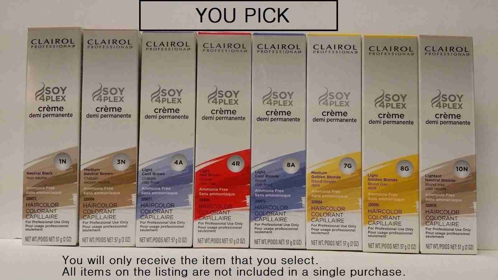 CLAIROL PROFESSIONAL SOY 4 PLEX DEMI-PERMANENTE HAIR COLOR (PICK YOUR ...